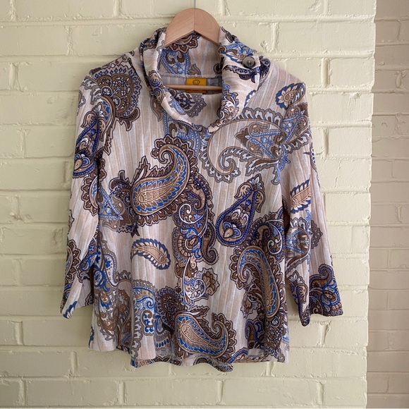 Ruby Rd. | Tops | Ruby Rd Brown And Blue Paisley Cowl Neck Blouse Tunic ...